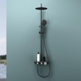 Regendusche Duscharmatur Thermostat Duschsystem Brausearmatur D5-Schwarz matt