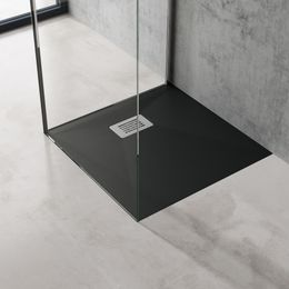 doporro Duschtasse Duschwanne 80x80x3 cm flach aus Mineralguss in wei&szlig; Quadratisch DIN-Anschl&uuml;sse f&uuml;r bodenebene Montage geeignet Geoma07-90x120cm-