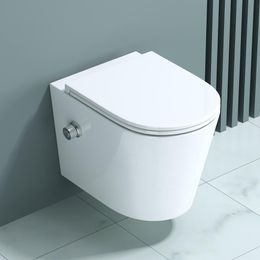 Spülrandloses Dusch-WC mit Anschluss-Schläuchen - Abnehmbarer WC-Sitz mit Absenkautomatik - Hänge-WC A601