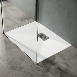 doporro Duschtasse Duschwanne 80x80x3 cm flach aus Mineralguss in wei&szlig; Quadratisch DIN-Anschl&uuml;sse f&uuml;r bodenebene Montage geeignet Geoma07-70x120cm-