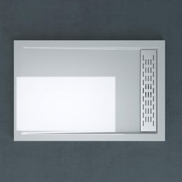 Duschtasse X04 90x120 cm mit Abflussabdeckung aus Edelstahl inkl. Ablaufgarnitur AL02 Duschwanne Brausewanne Duschboard