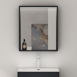 doporro Spiegelschrank Wandspiegel mit LED-Beleuchtung und Ablage Wandschrank in Matt Anthrazit aus Holz 60x12x70 cm Spiegelschrank 01-60cm-Matt 