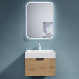 doporro Badm&ouml;bel-Set Waschbecken-unterschrank 60x45x48cm Design Badm&ouml;bel-Set in Eiche mit Soft-Close-Funktion inkl. Waschbecken ohne LED-Spiegel 