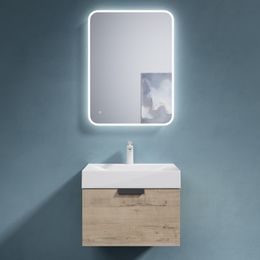 doporro Badm&ouml;bel-Set Waschbecken-unterschrank 60x45x48cm Design Badm&ouml;bel-Set in Eiche mit Soft-Close-Funktion inkl. Waschbecken ohne LED-Spiegel 