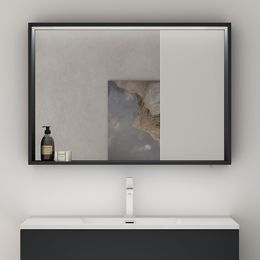 doporro Spiegelschrank Wandspiegel mit LED-Beleuchtung und Ablage Wandschrank in Matt Anthrazit aus Holz 60x12x70 cm Spiegelschrank 01-100cm-Matt 
