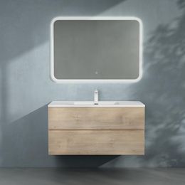 doporro Badm&ouml;bel-Set Waschbecken-Unterschrank Badezimmer Wandmontage-Unterschrank BTH: 100x48x50 cm in Eiche Greige inkl. Mineralguss-Waschbecken ohne