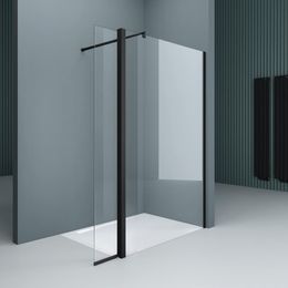 doporro Duschwand Walk In Dusche mit 30cm Nebenteil 10mm Duschabtrennung 50x200cm mit rundem Stabilisator ESG Nano Glas Bremen02K-Plus schwarz -30cm-