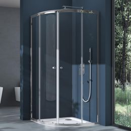 doporro Duschkabine Duschabtrennung Ravenna32K Viertelkreis mit 2 Schiebet&uuml;ren BxTxH 80x80x190 cm Klarglas Chrom mit Duschtasse Faro3 -80cm-80cm-