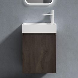 doporro Badm&ouml;belset Waschbecken-Unterschrank f&uuml;r G&auml;ste-WC 46cm in Kerneiche Design Waschplatz Wandmontage Pisa-Eiche Stirling-LED-Badspiegel-03 