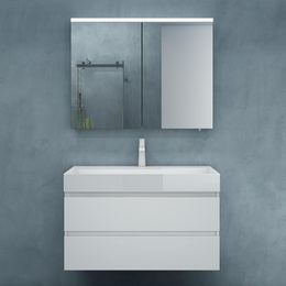 doporro Spiegelschrank Bad mit LED Beleuchtung Badezimmerschrank H&auml;ngeschrank Badezimmerspiegel BxTxH 50x15x70 cm Wei&szlig; matt Spiegelschrank-03 ... -