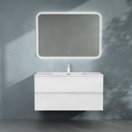doporro Badm&ouml;bel-Set Waschbecken-Unterschrank Badezimmer Wandmontage-Unterschrank BTH: 100x48x50 cm in Eiche Greige inkl. Mineralguss-Waschbecken ohne