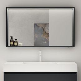doporro Spiegelschrank Wandspiegel mit LED-Beleuchtung und Ablage Wandschrank in Matt Anthrazit aus Holz 60x12x70 cm Spiegelschrank 01-120cm-Matt 