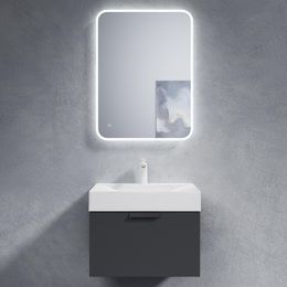 doporro Badm&ouml;bel-Set Waschbecken-unterschrank 60x45x48cm Design Badm&ouml;bel-Set in Eiche mit Soft-Close-Funktion inkl. Waschbecken ohne LED-Spiegel 