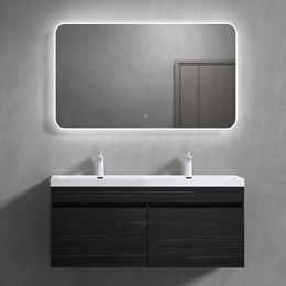 doporro Waschplatz 120x48x55cm inkl. Mineralguss-Waschbecken Badm&ouml;bel-Set Dunkelbraun Waschbecken-Unterschrank Wandmontage-120cm-Schwarz Strukturiert-