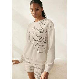 Lascana Sweatshirt beige Gr. 32/34 f&uuml;r Damen. Rundhals und Print, Allover-Druck. Basic. Nachhaltig.
