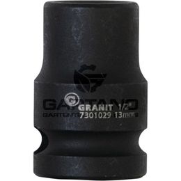 1/2" 6-Kant-Kraft-Stecknuss, kurz, 13mm GRANIT BLACK EDITION