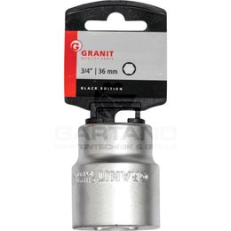 3/4" Sechskant-Stecknuss, kurz, 36 mm GRANIT BLACK EDITION