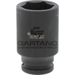 3/4" Sechskant-Kraft-Stecknuss, lang, 38 GRANIT BLACK EDITION, SW 38, Abtrieb 3/4", L&auml;nge (mm) 90