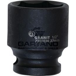 1/2" 6Kant-Kraft-Stecknuss, kurz, 27mm GRANIT BLACK EDITION