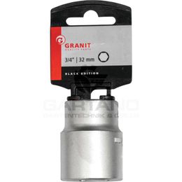 3/4" Sechskant-Stecknuss, kurz, 32 mm GRANIT BLACK EDITION
