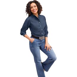 WITT Damen Jeansbluse mit R&uuml;schen-Verzierung, blue-stone-washed, Gr&ouml;&szlig;e 54