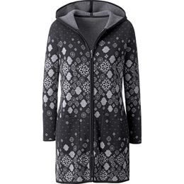 WITT Damen Longstrickjacke mit Jacquard-Strickmuster, schwarz-gemustert, Gr&ouml;&szlig;e 36