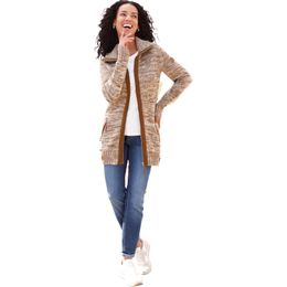 CR&Eacute;ATION L Damen Longstrickjacke mit Troyerkragen braun-ecru-meliert Gr&ouml;&szlig;e 38