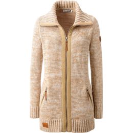 CR&Eacute;ATION L Damen Longstrickjacke mit Troyerkragen camel-ecru-meliert Gr&ouml;&szlig;e 38