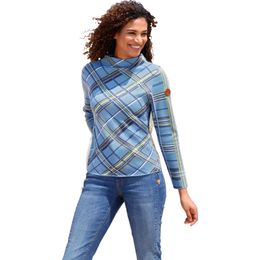 CR&Eacute;ATION L Damen Pullover mit Stehkragen mittelblau-schilf-gemustert Gr&ouml;&szlig;e 36