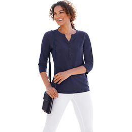 WITT Damen 3/4-Arm-Shirt mit offenem V, marine, Gr&ouml;&szlig;e 36