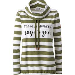 WITT Damen Sweatshirt mit elastischem Saum, oliv-ecru-geringelt, Gr&ouml;&szlig;e 40