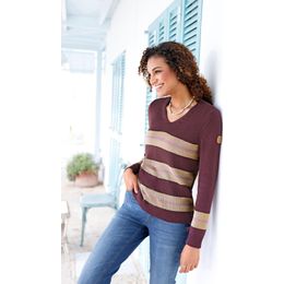 WITT Damen Pullover mit V-Ausschnitt, burgund-beige, Gr&ouml;&szlig;e 46