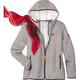 WITT Damen Strickfleece-Jacke mit Teddyfleece-Futter, steingrau-wei&szlig;-meliert, Gr&ouml;&szlig;e 36