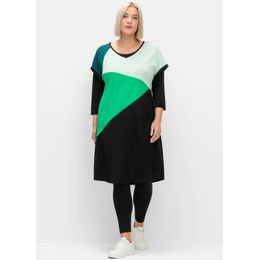 sheego Damen Shirtkleid mit Grafikprint, schwarz-grün, Größe 56/58