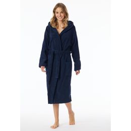 Damenbademantel Schiesser "Essentials", Damen, Gr. S, blau (815, navy), Baumwolle, unifarben, Midilänge, Hausmäntel, mit kuscheliger Kapuze
