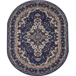 Teppich my home "Oriental, Made in Belgium" Gr. 41, blau (hellblau), B:160cm H:7mm L:230cm, Jute, Kunstfaser, Teppiche, Orient-Optik, mit Bordüre, Kurzflor, pflegeleicht, elegant