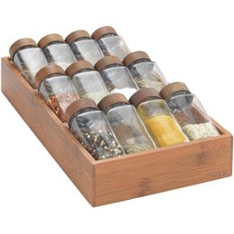 Gewürzregal Wenko "mit 12 Gewürzgläser", braun (dunkelbraun), B:38cm H:6cm T:20cm, Bambus, Glas, Regale, aus Bambus, Glas-Gewürzstreuer mit Bambusdeckel, FSC-zertifiziert