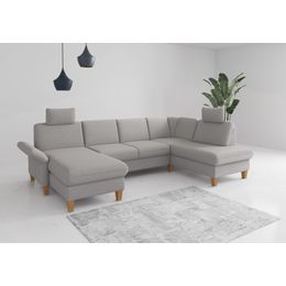 Wohnlandschaft Home Affaire "Rochelle, U-Form", grau (hellgrau), B:314cm H:90cm T:195cm, 95% Polyester 5% Polyamid, Sofas, Wohnlandschaft, optional mit Armteilverstellung, mit Bettfunktion & Bettkasten