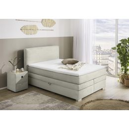 Jockenhöfer Boxspringbett JOCKENHÖFER GRUPPE "Arabella, 2x 70er Boxen mit Stauraum", hell greige 426, 17, B:154cm L:217cm, Bezug Bett: Cord (100% Polyester);Topper und Matratzenspiegel: 100% Polyester, Komplettbetten, Wende-Bonell-Federkern-Matratze (H2/H3), inkl. Topper