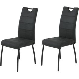 4-Fußstuhl Hela "PETRA", schwarz (vintage anthrazit, schwarz, schwarz), B:43cm H:99cm T:61cm, 100% Polyester, Stühle, Vierfußstuhl; Vintage Optik; mit Griff; Rundrohrgestell