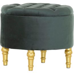 Hocker LEONIQUE "Gent", grün, Samtvelours, Hocker, aus Samtvelours, mit gedrechselten Standfüßen in gold, mit Staufach