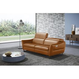 2,5-Sitzer Egoitaliano "Dafne, elegantes Designsofa mit hohem Sitzkomfort", orange, B:208cm H:97cm T:108cm, Leder &raquo;BULL&laquo; (echtes Rindsleder). Geschliffenes, pigmentiertes und behandeltes Rindsleder mit einer Dicke von 1, 3-1, 5 mm. Dieses Leder zeigt eine ziemlich weiche Hand mit einem halb undurchsichtigen Aussehen. Es handelt sich um ein gesch&uuml;tztes Leder. Eine leichte Deckschicht sch&uuml;tzt sie vo