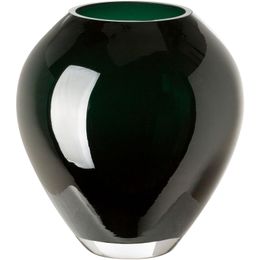Tischvase Fink "LIVIA", grün (dunkelgrün), H:18cm Ø:16cm, Glas, Vasen, aus durchgefärbt Glas, mundgeblasen, Höhe ca. 18 cm