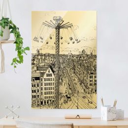 Glasbild Schwarz-Wei&szlig; Stadtstudie - Kettenkarussell