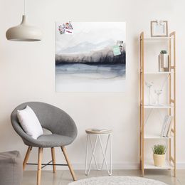 Glasbild Seeufer mit Bergen I