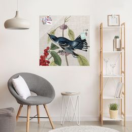 Glasbild Vogel auf Leinen Rosa II