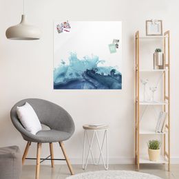 Glasbild Welle Aquarell Blau I