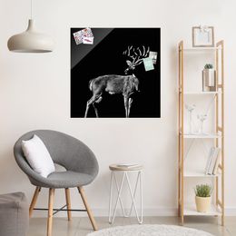 Glasbild Hirsch vor Schwarz