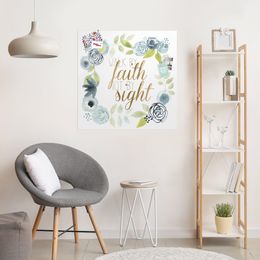 Glasbild Blumenkranz mit Spruch - Faith