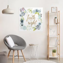Glasbild Blumenkranz mit Spruch - Faith